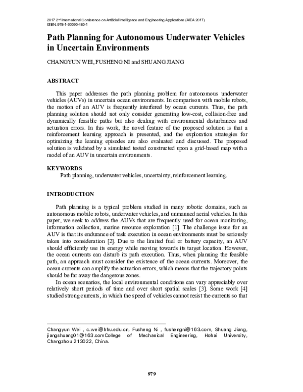 (PDF) Path Planning for Autonomous Underwater Vehicles