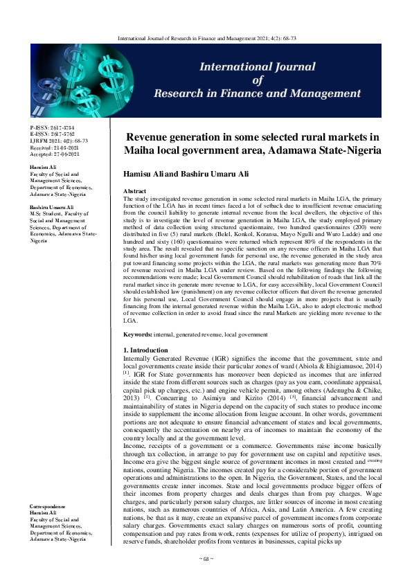 (PDF) Revenue generation in some selected rural markets in Maiha local ...