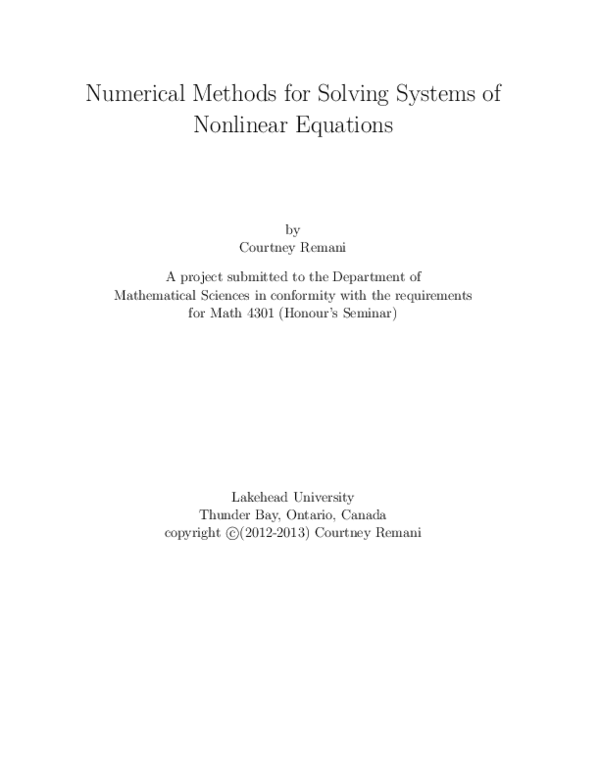 (PDF) Numerical Methods for Solving Systems of Nonlinear Equations