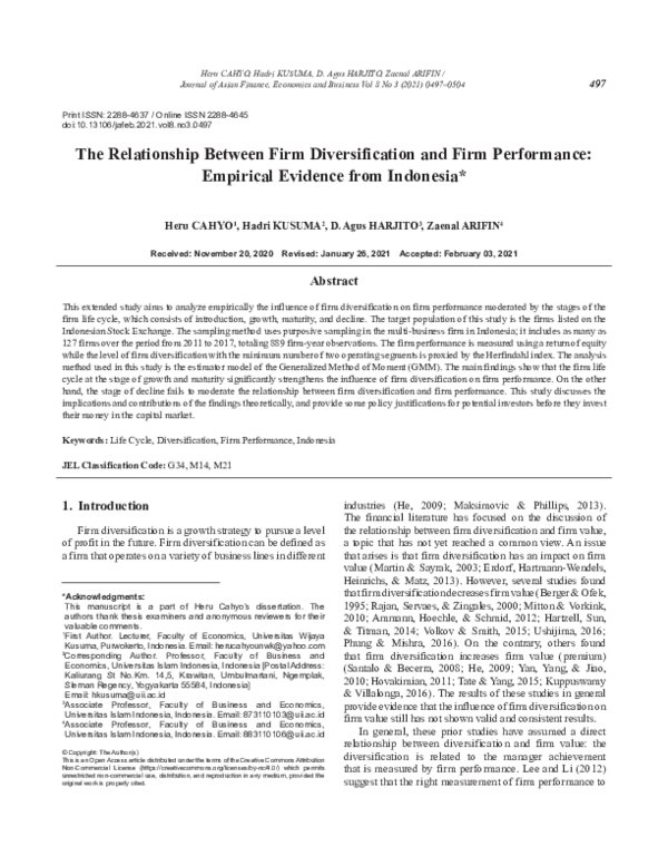 (PDF) The Relationship Between Firm Diversification and Firm ... (PDF) The Relationship Between Firm Diversification and Firm ...