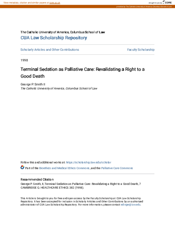 (PDF) Terminal Sedation as Palliative Care: Revalidating a Right to a ...