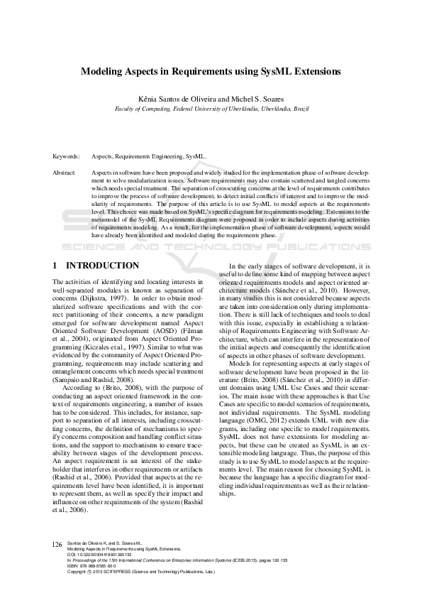 (PDF) Modeling Aspects in Requirements using SysML Extensions
