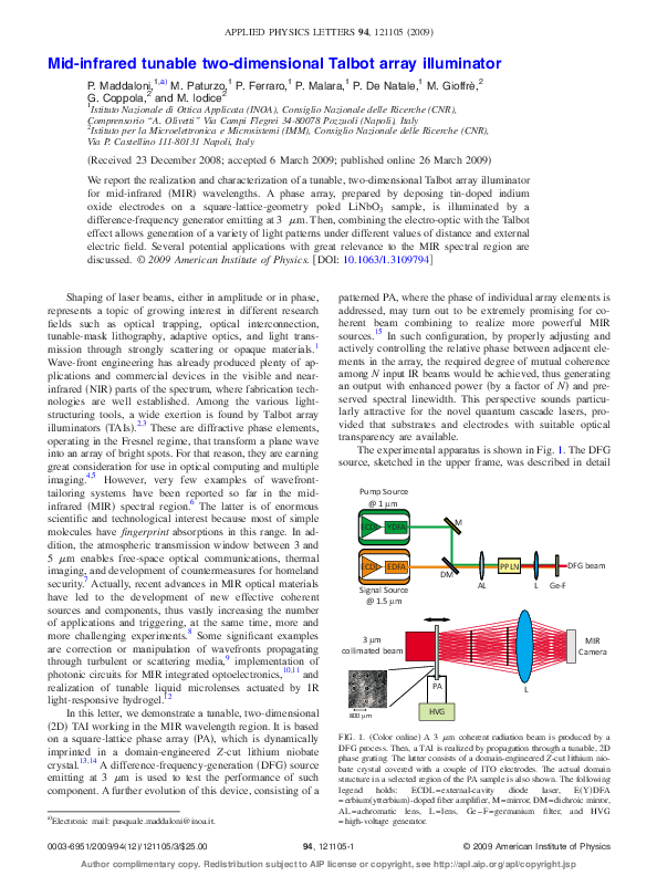 (PDF) Mid-infrared tunable two-dimensional Talbot array illuminator