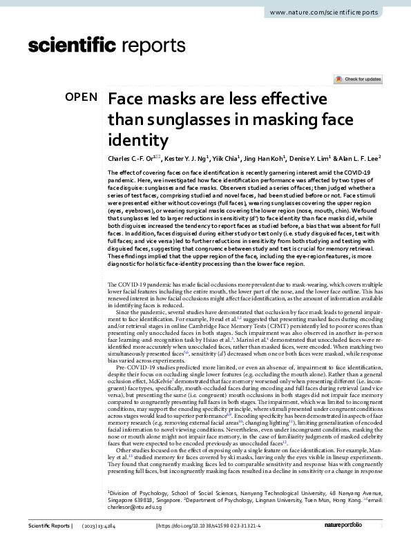 (PDF) Face masks are less effective than sunglasses in masking face ...