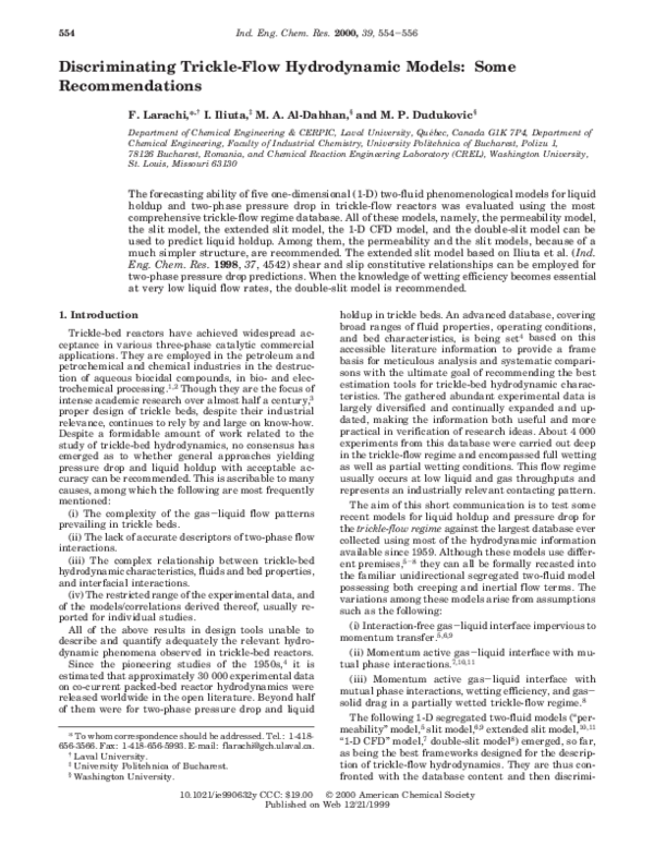 (PDF) Discriminating Trickle-Flow Hydrodynamic Models: Some Recommendations