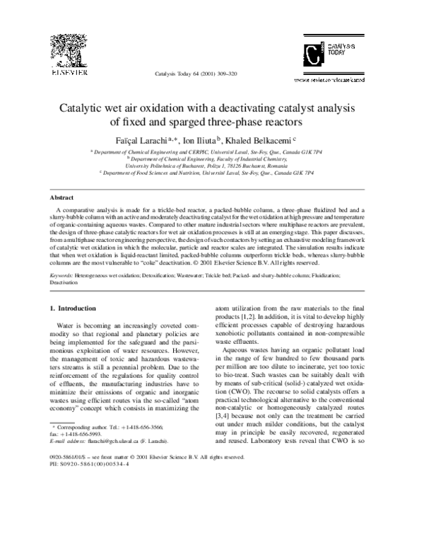 (PDF) Catalytic wet air oxidation with a deactivating catalyst analysis of fixed and sparged ...