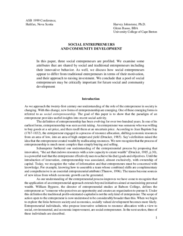 Social Entrepreneurs and Community Development. A Literature Analysis