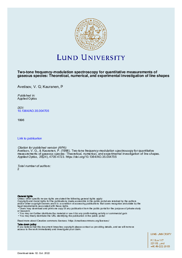 (PDF) Two-tone frequency modulation spectroscopy for ambient-air trace ...