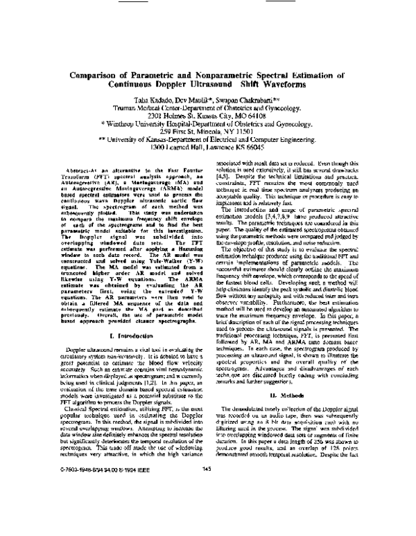 Pdf Comparison Of Parametric And Nonparametric Spectral Estimation Of