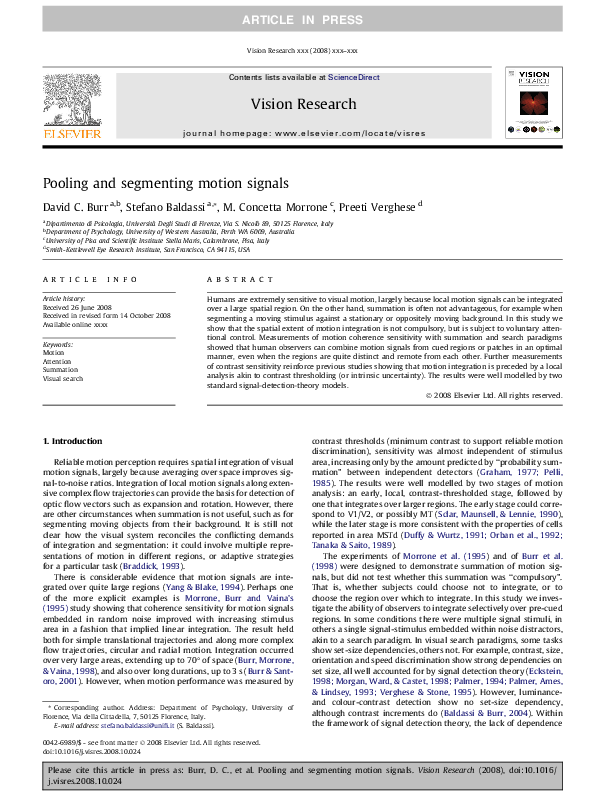 (PDF) Pooling and segmenting motion signals
