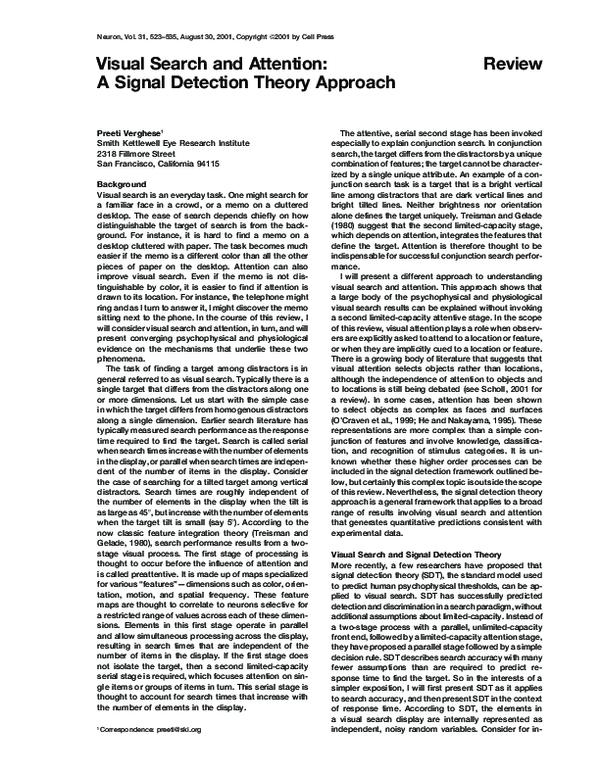 (PDF) Visual Search and Attention: Review A Signal Detection Theory ...