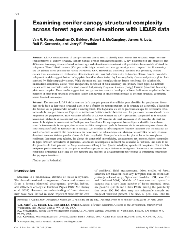 (PDF) Examining conifer canopy structural complexity across forest ages and elevations with ...