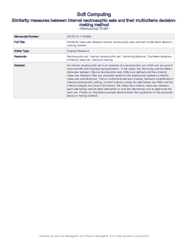 (PDF) Similarity measures between interval neutrosophic sets and their applications in ...