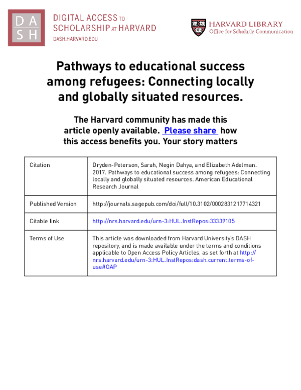 (PDF) Pathways to Educational Success Among Refugees: Connecting ...