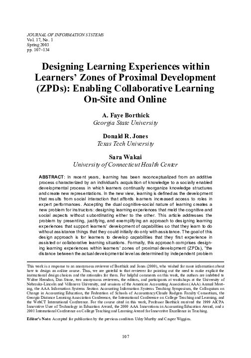 (PDF) Designing Learning Experiences within Learners' Zones of Proximal Development (ZPDs ...