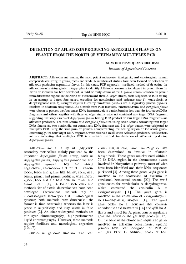 (PDF) Detection of aflatoxin producing Aspergillus flavus on peanut from the North of Vietnam by ...
