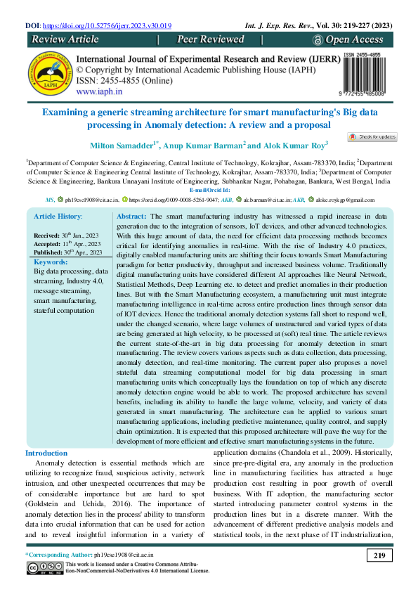 (PDF) Examining a generic streaming architecture for smart manufacturing's Big data processing ...