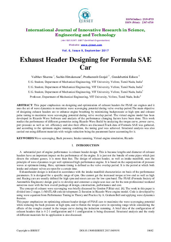 (PDF) Exhaust Header Designing for Formula SAE Car