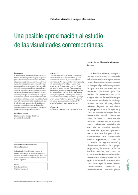 (PDF) Una posible aproximación al estudio de las visualidades contemporáneas | Adriana Elizabeth ...