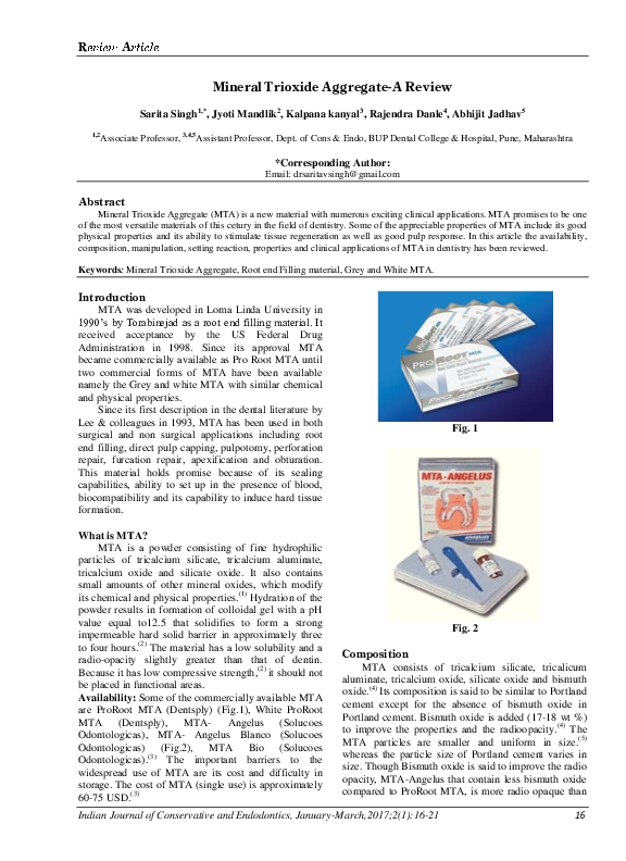 (PDF) Mineral Trioxide Aggregate—A Review | Dr Jyoti Mandlik - Academia.edu