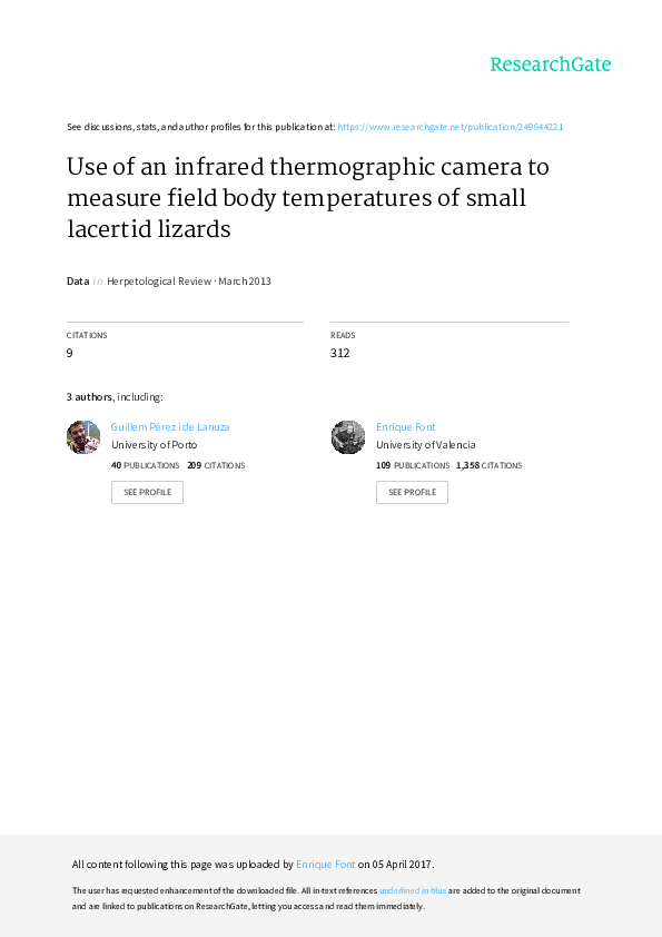 (PDF) Use of an infrared thermographic camera to measure field body ...