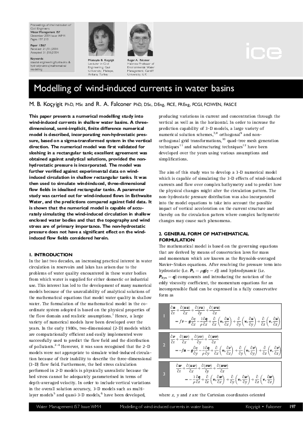 (PDF) Modelling of wind-induced currents in water basins
