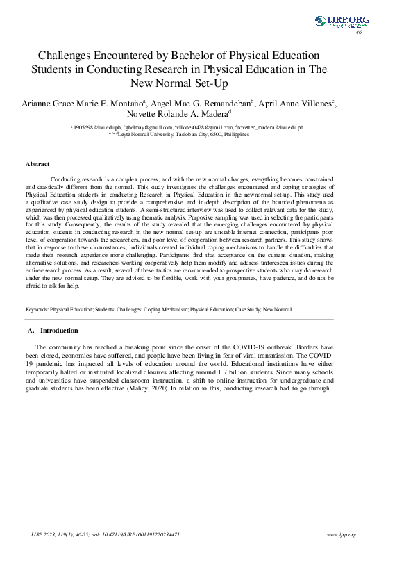 (PDF) Challenges Encountered by Bachelor of Physical Education Students ...