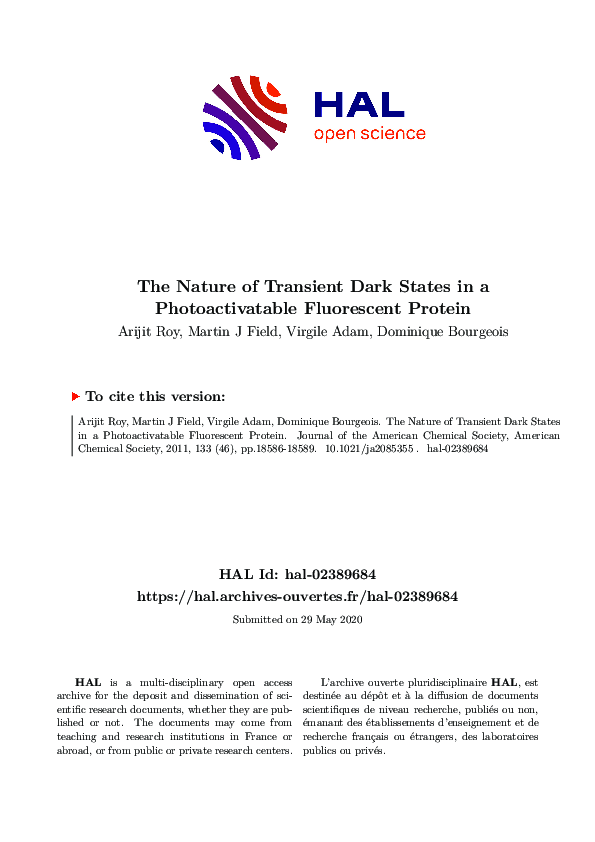 (PDF) The Nature of Transient Dark States in a Photoactivatable ...