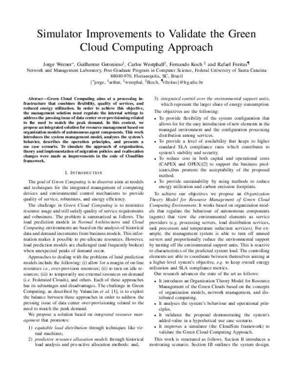 (PDF) Simulator improvements to validate the Green Cloud Computing approach
