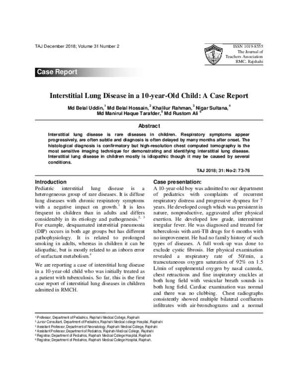 (PDF) Interstitial Lung Disease in a 10-year-Old Child: A Case Report