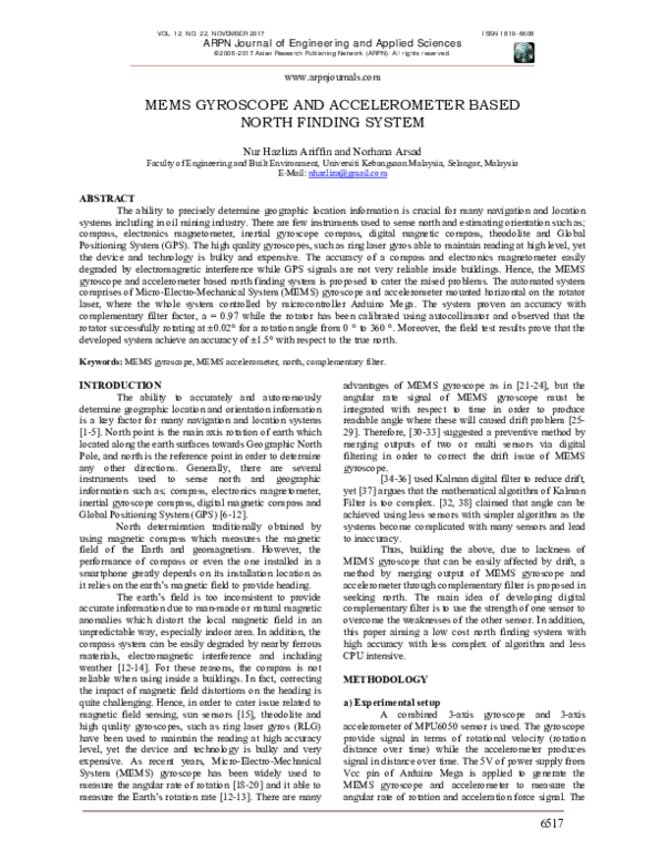 (PDF) MEMS gyroscope and accelerometer based north finding system