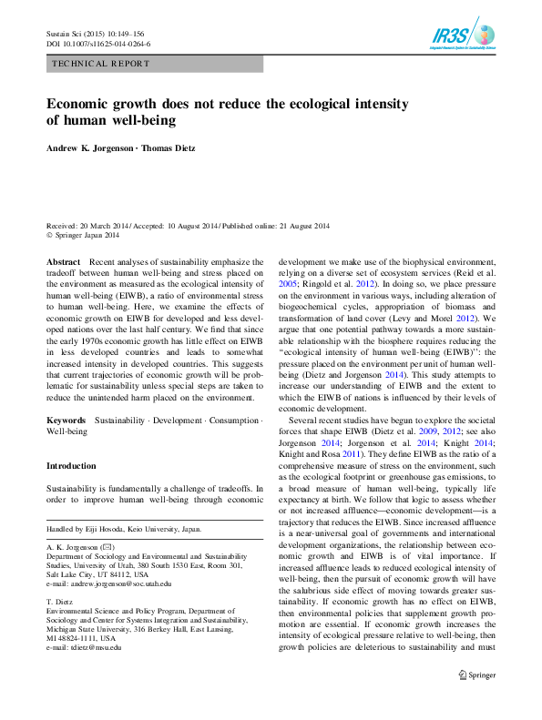 (PDF) Economic growth does not reduce the ecological intensity of human ...