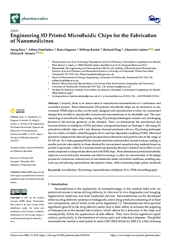 (PDF) Engineering 3D Printed Microfluidic Chips for the Fabrication of Nanomedicines