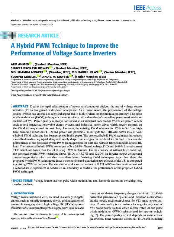 (PDF) A Hybrid PWM Technique to Improve the Performance of Voltage Source Inverters