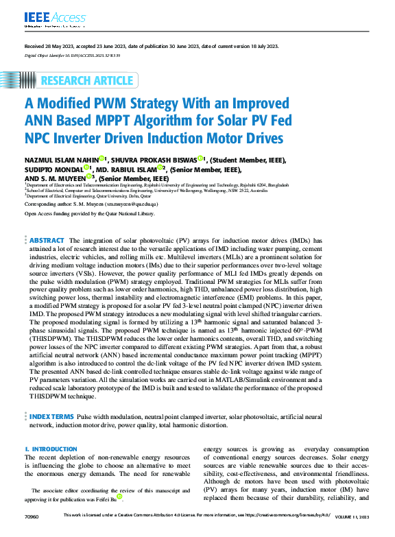 Pdf A Modified Pwm Strategy With An Improved Ann Based Mppt Algorithm For Solar Pv Fed Npc 