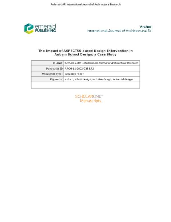 (PDF) The Impact of ASPECTSS-based Design Intervention in Autism School ...