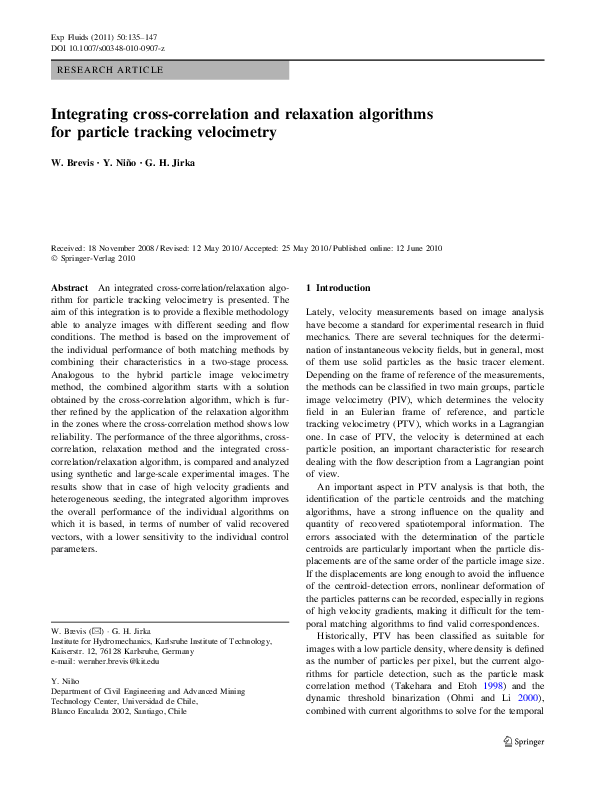 Pdf Integrating Cross Correlation And Relaxation Algorithms For Particle Tracking Velocimetry