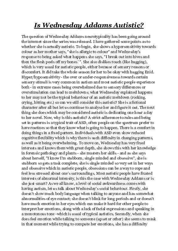 (PDF) Is Wednesday Addams Autistic?