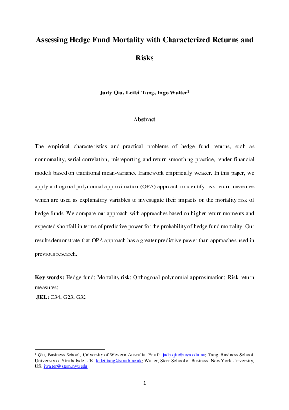 (PDF) Assessing Hedge Fund Mortality with Characterized Returns and Risks