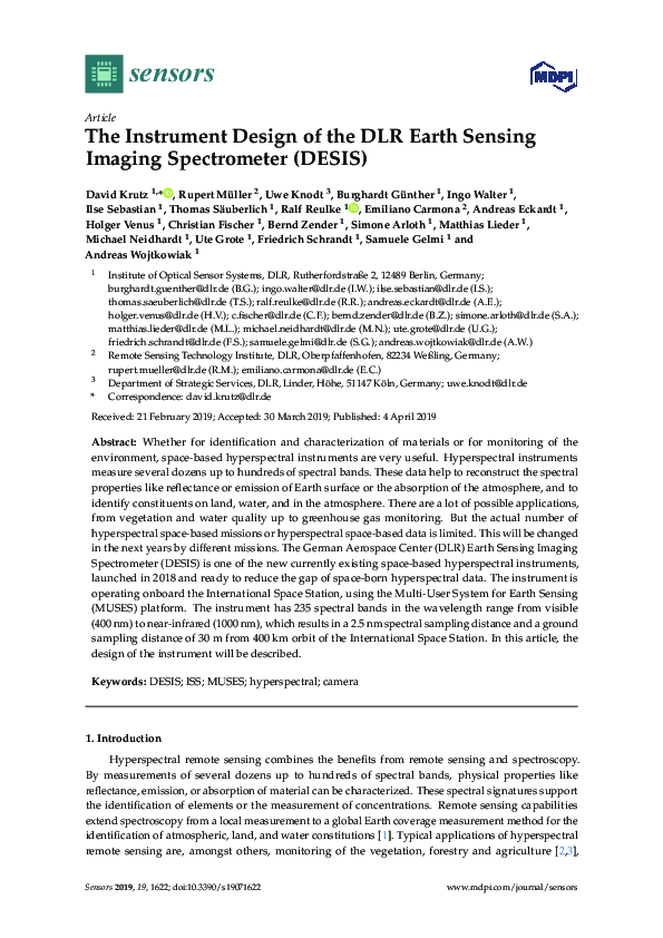 (PDF) The Instrument Design of the DLR Earth Sensing Imaging ...