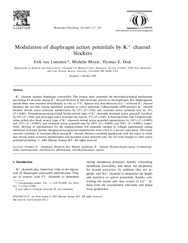 (PDF) Modulation of diaphragm action potentials by K+ channel blockers