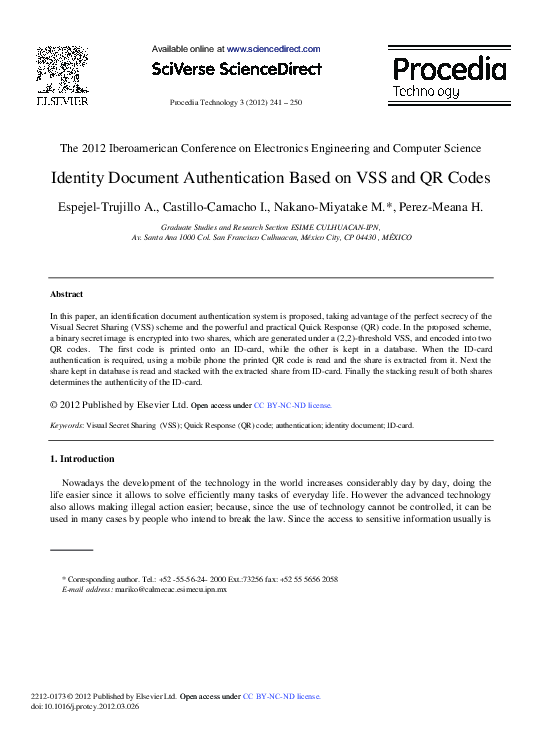 (PDF) Identity Document Authentication Based on VSS and QR Codes