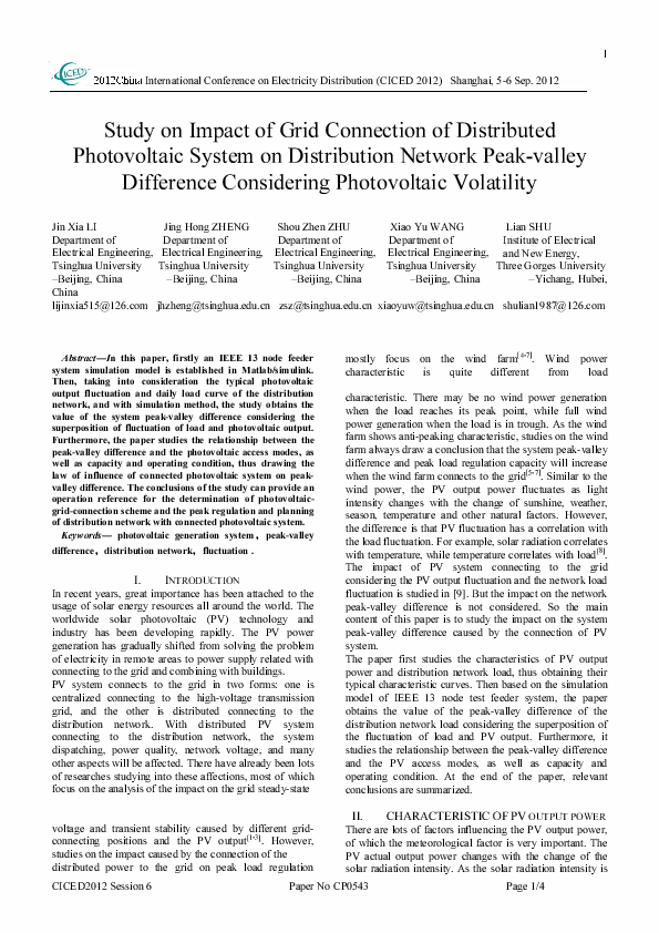 (PDF) Study on impact of grid connection of distributed photovoltaic system on distribution ...