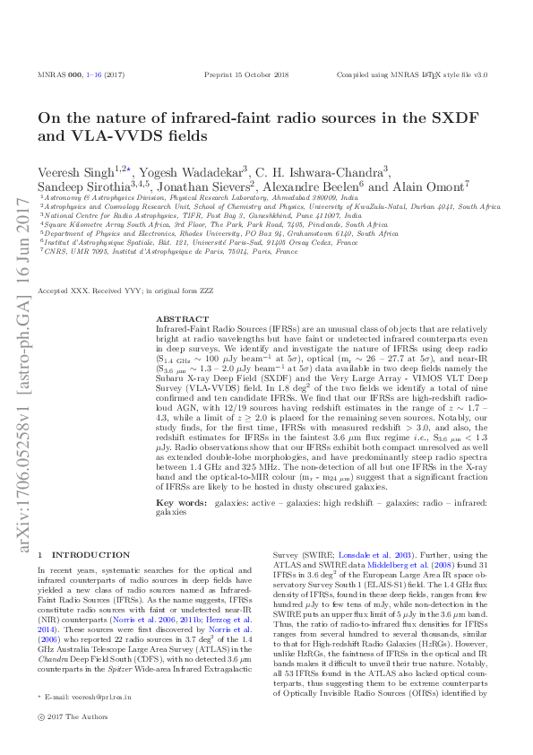 (PDF) On the nature of infrared-faint radio sources in the SXDF and VLA ...