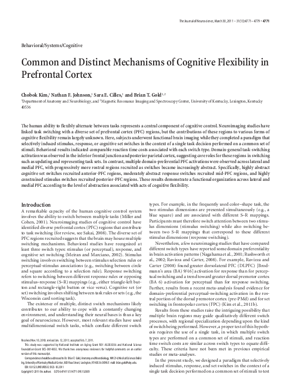 (PDF) Common and Distinct Mechanisms of Cognitive Flexibility in Prefrontal Cortex