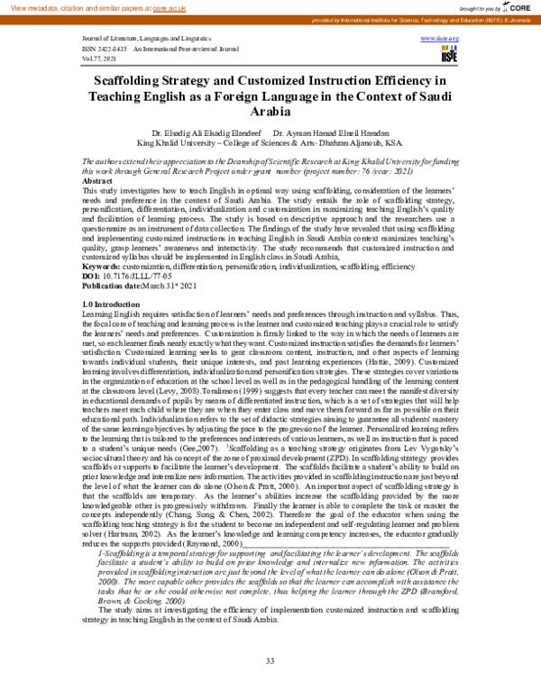 (PDF) Scaffolding Strategy and Customized Instruction Efficiency in Teaching English as a ...