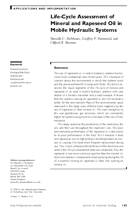 (PDF) Life-Cycle Assessment of Mineral and Rapeseed Oil in Mobile ...