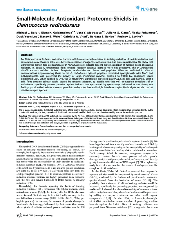 (PDF) Small-Molecule Antioxidant Proteome-Shields in Deinococcus ...
