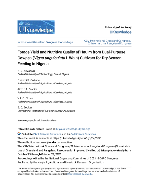 (PDF) Forage Yield and Nutritive Quality of Haulm from Dual-Purpose ...