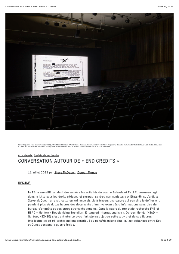 (PDF) On End Credits, Steve McQueen and Doreen Mende in conversation ...